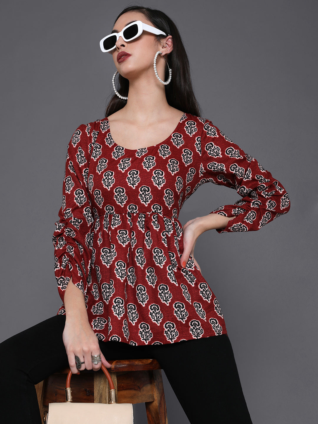 Maroon Floral Print Tunic – wholesale-aks